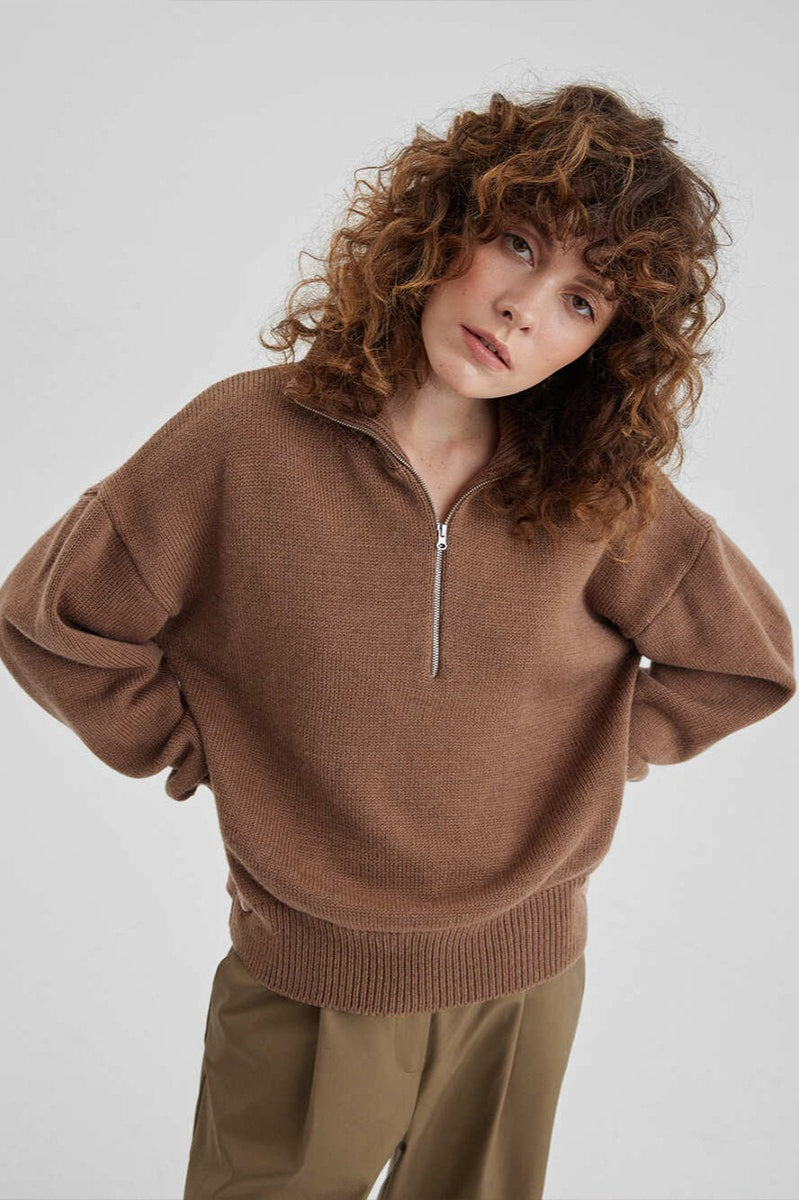 Cozy Half Zip Knit Sweater – FashionSierra