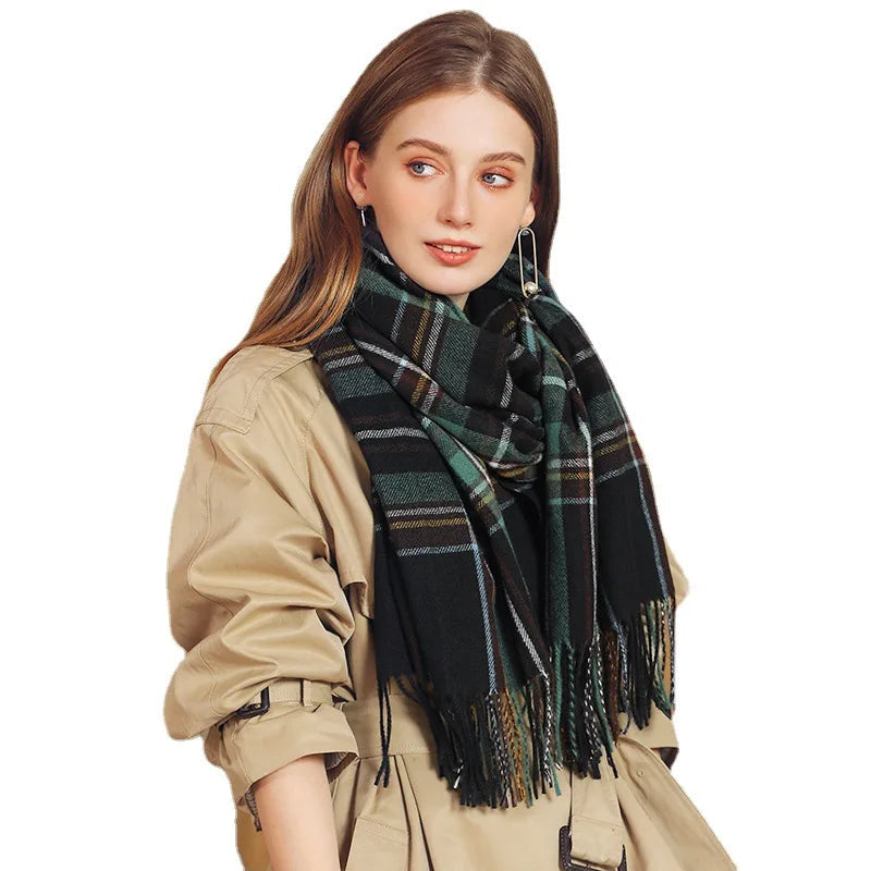 Red Plaid Cashmere Korean Style Fashion Warmer Hijab Pashmina Scarf fo ...