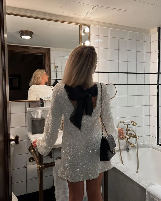 Ayleen - Contrast Back Bow Textured Mini Dress – FashionSierra